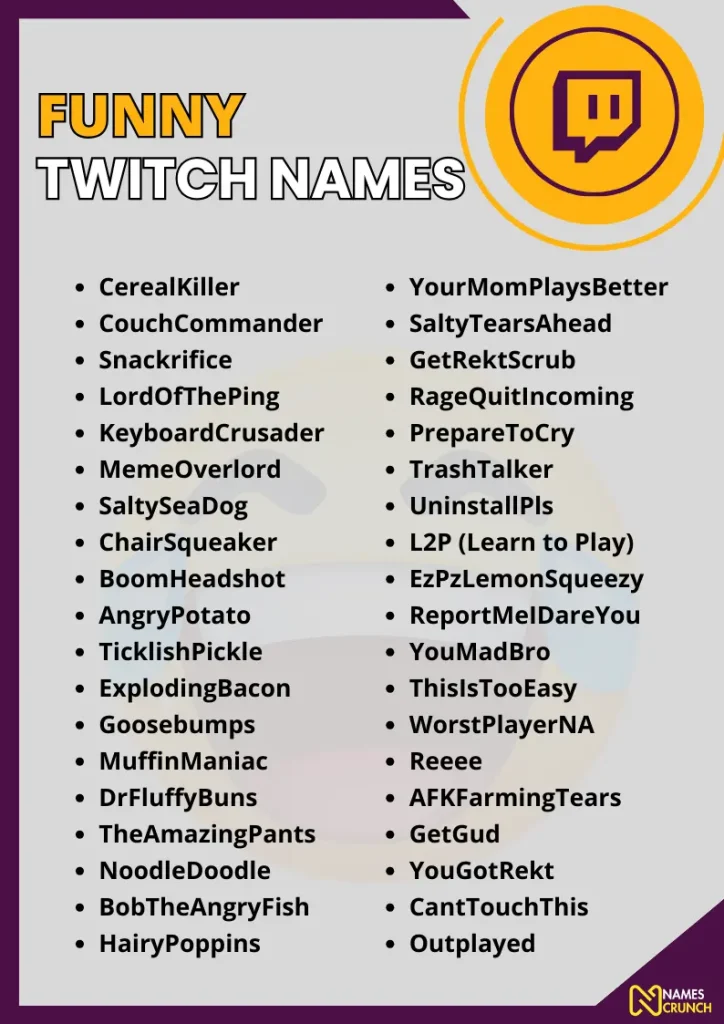 575 Funny Twitch Names That Will Get You Clicks Names Crunch